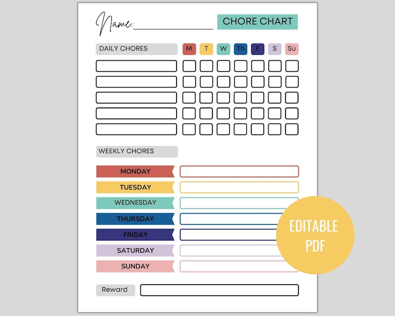 Weekly Daily Chore Chart for Kids Responsibility Chart Homeschool My ...