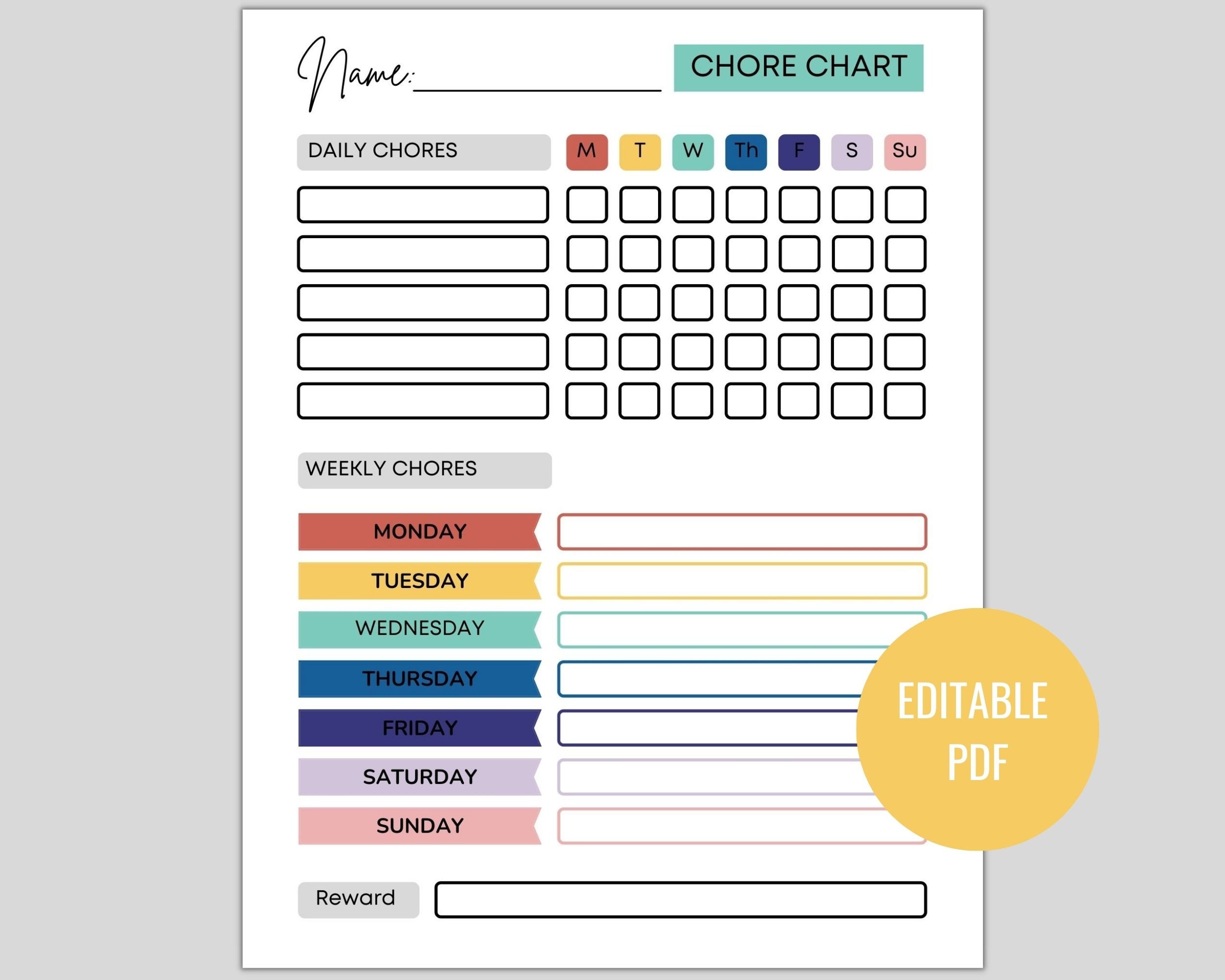 Weekly Daily Chore Chart for Kids Responsibility Chart Homeschool My ...