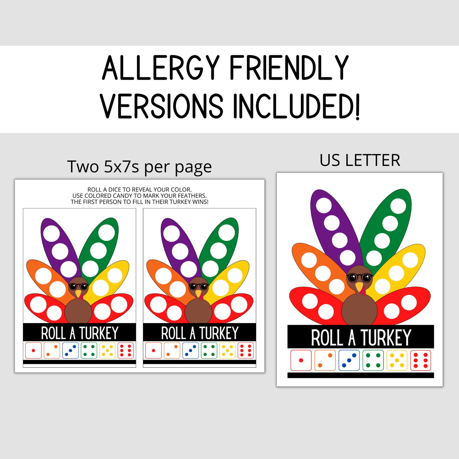 Thanksgiving Kids Table Game Roll A Turkey PRINTABLE Family - Etsy