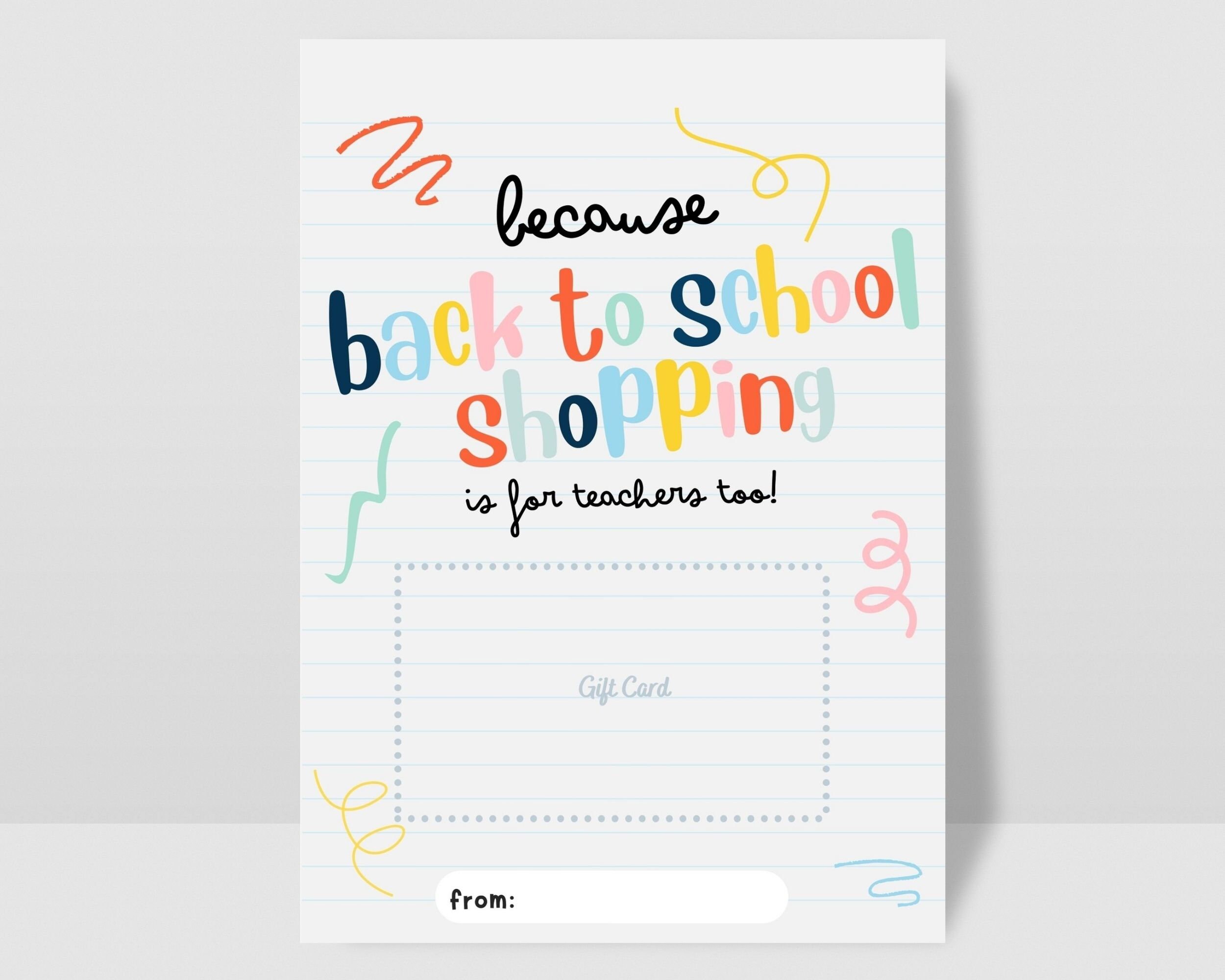 Printable Teacher Gift Card Holder, Back to School Shopping for ...