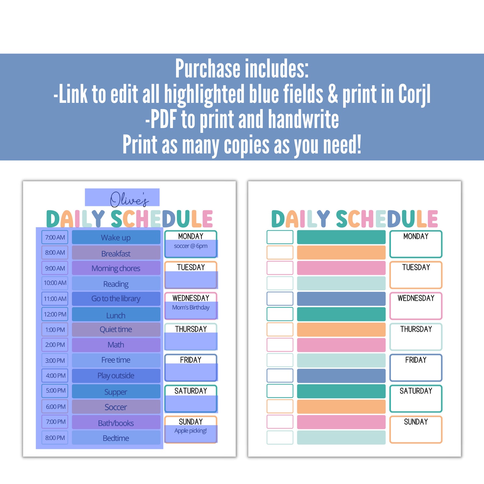 Daily Routine Schedule for Kids Template - Etsy