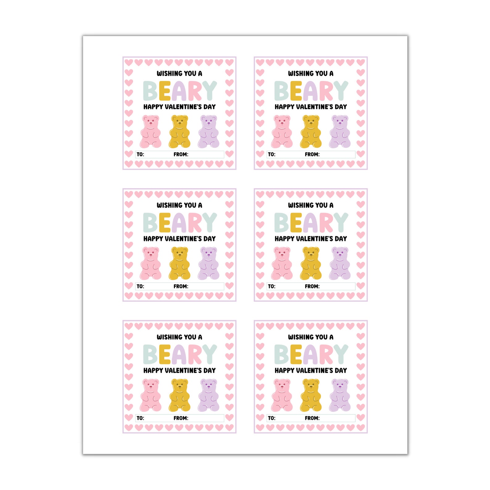 Printable Valentines Day Cards for Kids, Classroom Valentine, Gummy ...