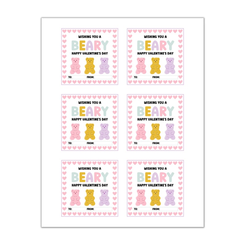 Printable Valentines Day Cards for Kids, Classroom Valentine, Gummy ...