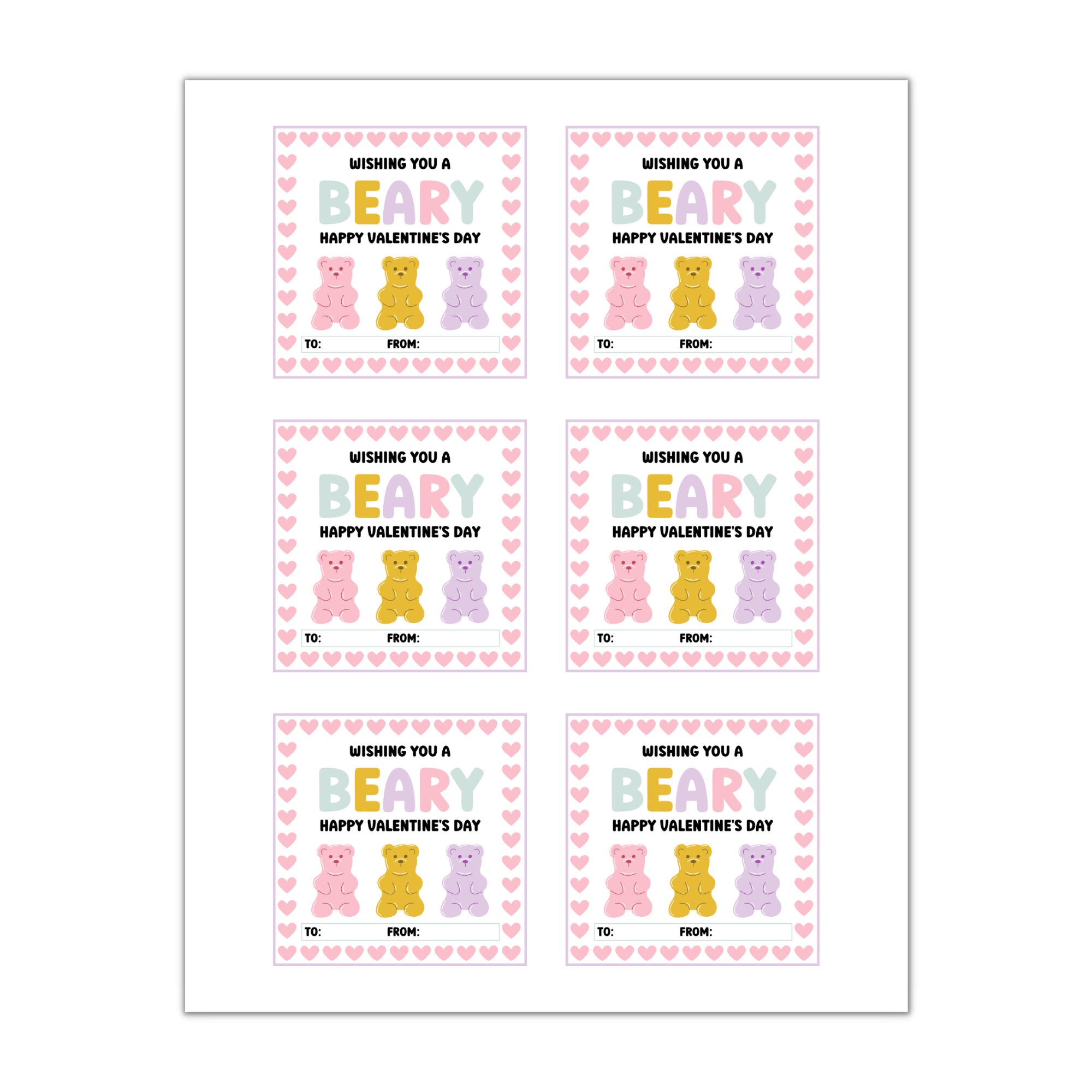 Printable Valentines Day Cards for Kids, Classroom Valentine, Gummy ...