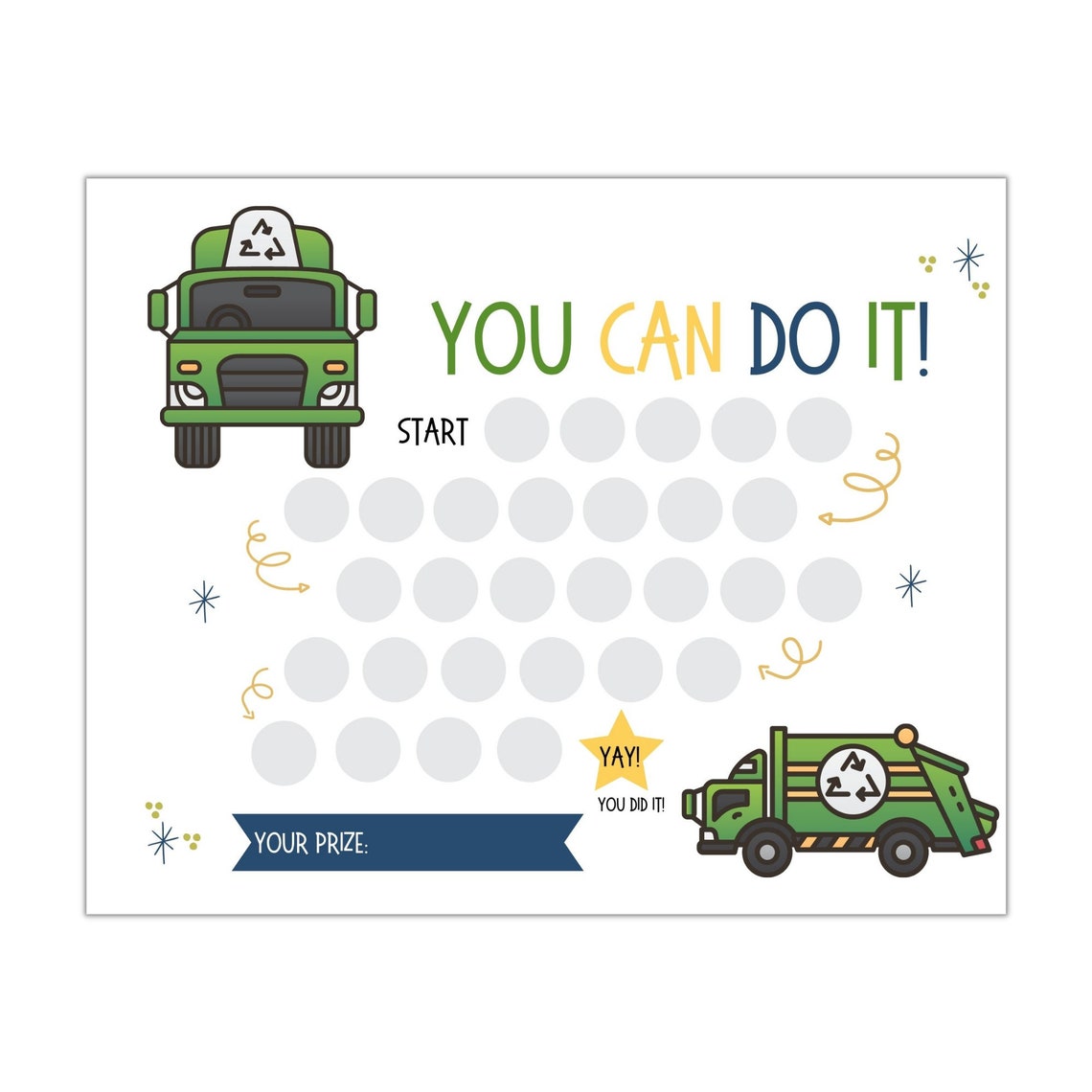 Reward Chart for Kids, Printable Garbage Truck Behavior Chart, Daily ...