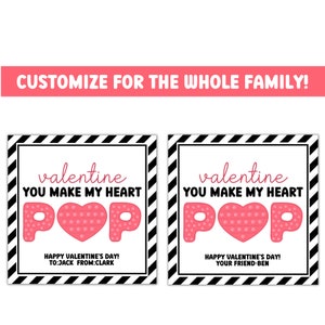 Valentine's Day Pop It Tags, Classroom Valentines, Printable Pop It ...