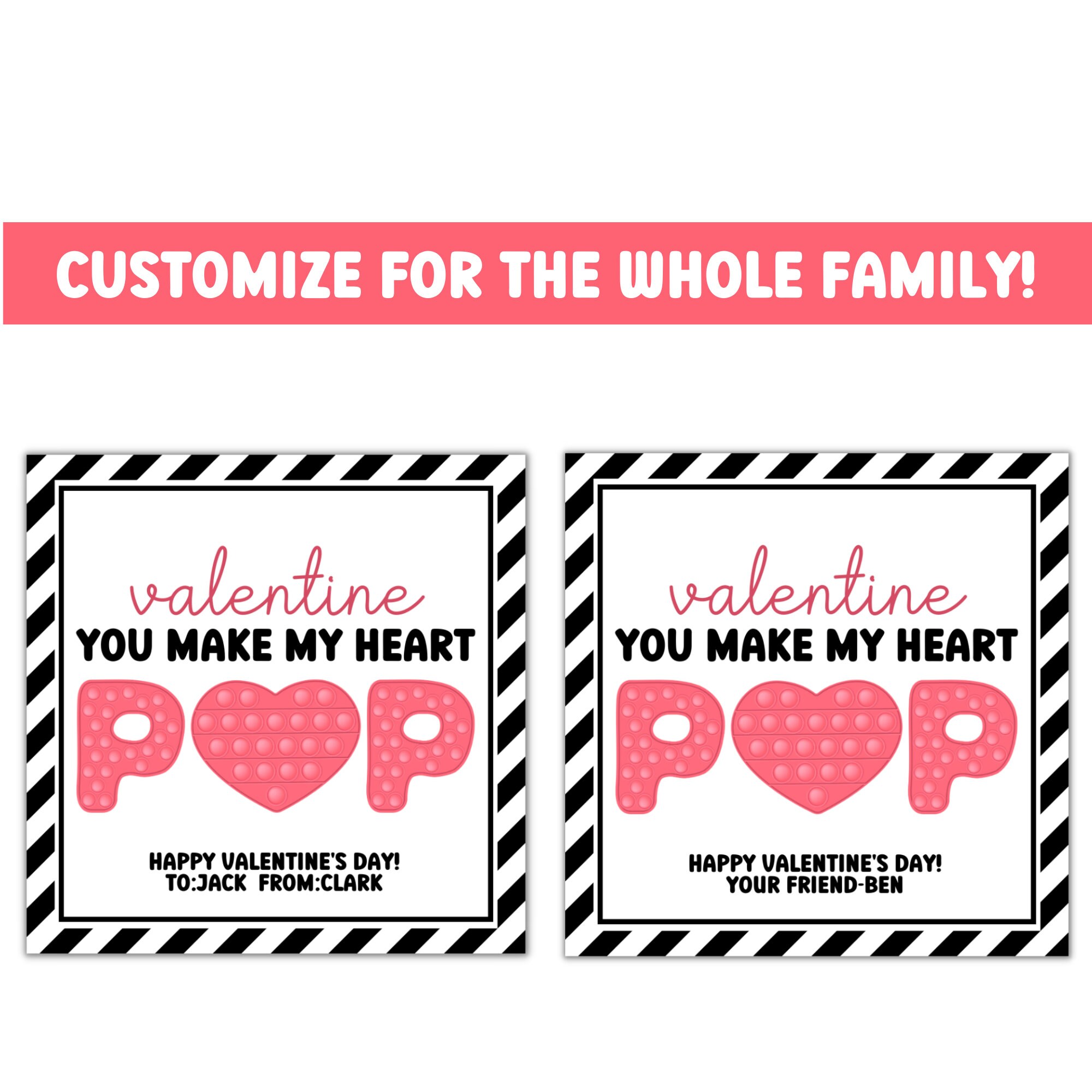Valentine's Day Pop It Tags, Classroom Valentines, Printable Pop It ...