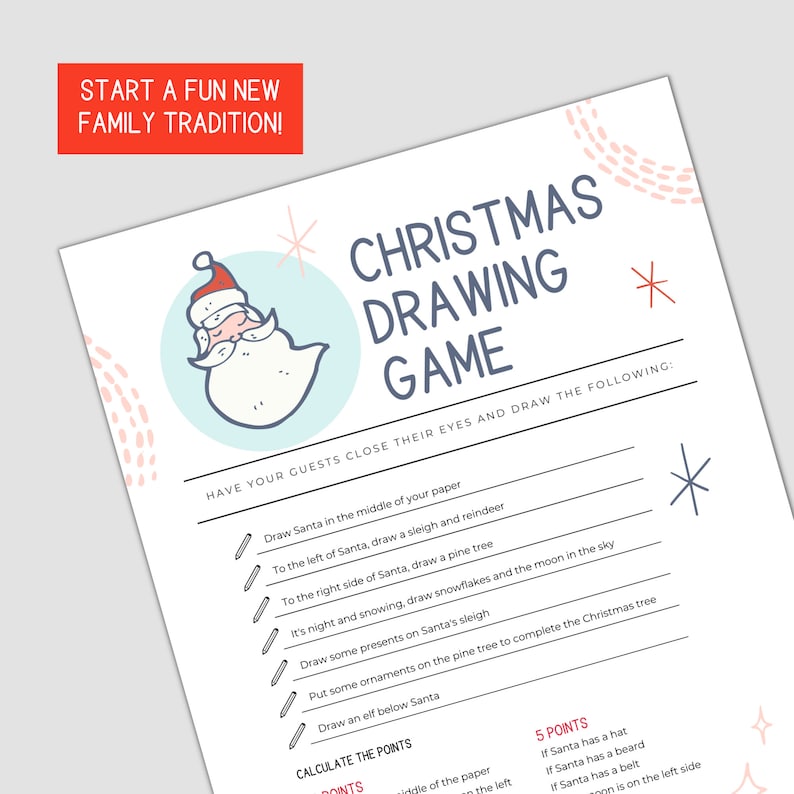 Printable Christmas Drawing Game for Office Holiday Parties or Family ...