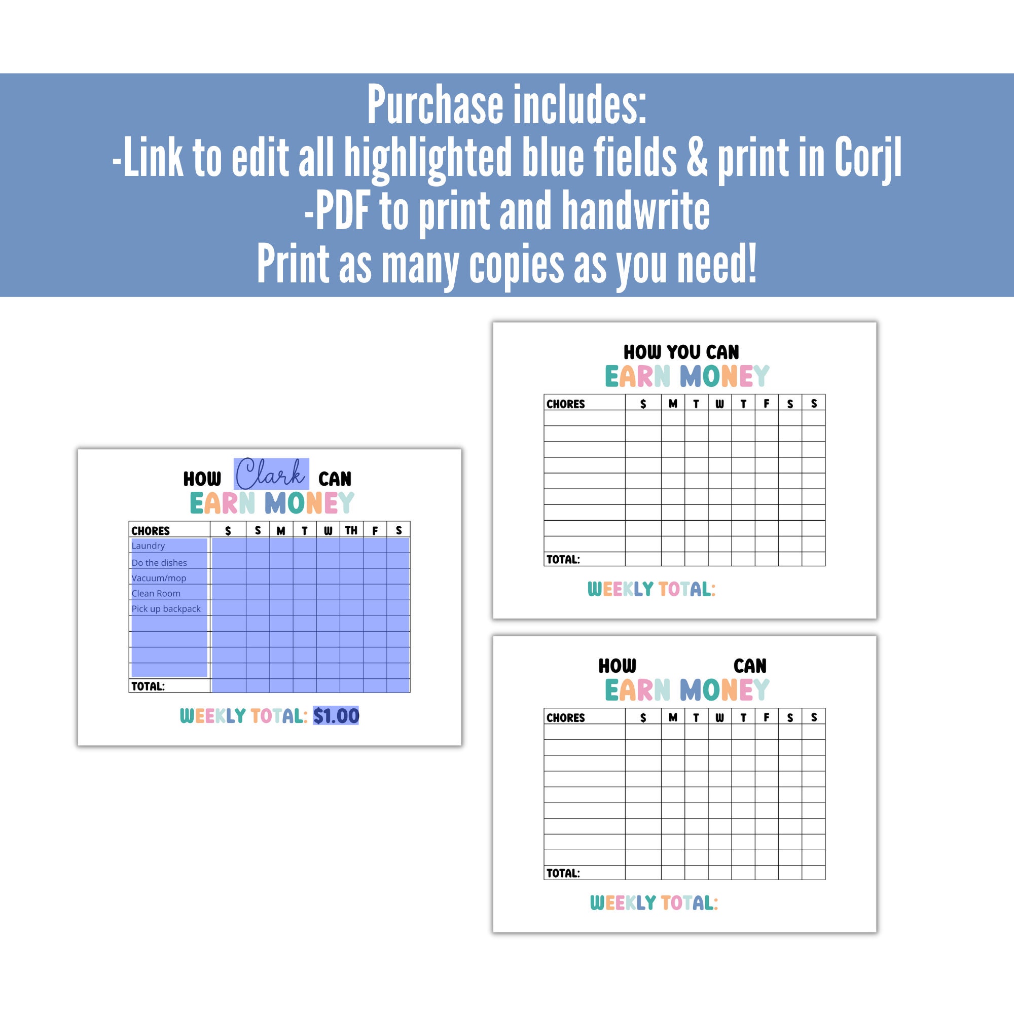 Kids Chore and Allowance Chart Printable, How to Earn Money Chore Chart ...