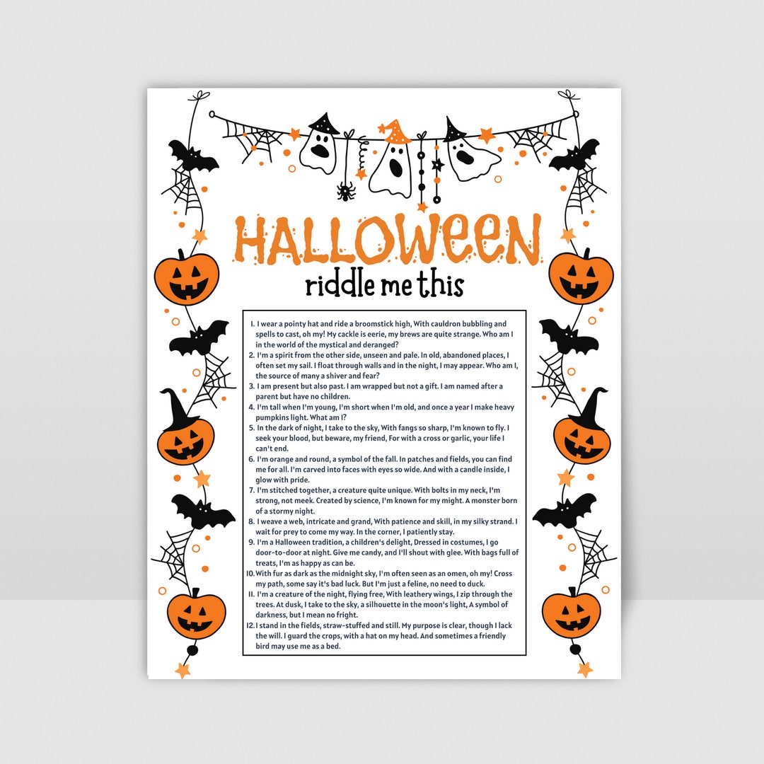 Halloween Riddles With Answers, Riddle Me This, Game for Kids, Game ...