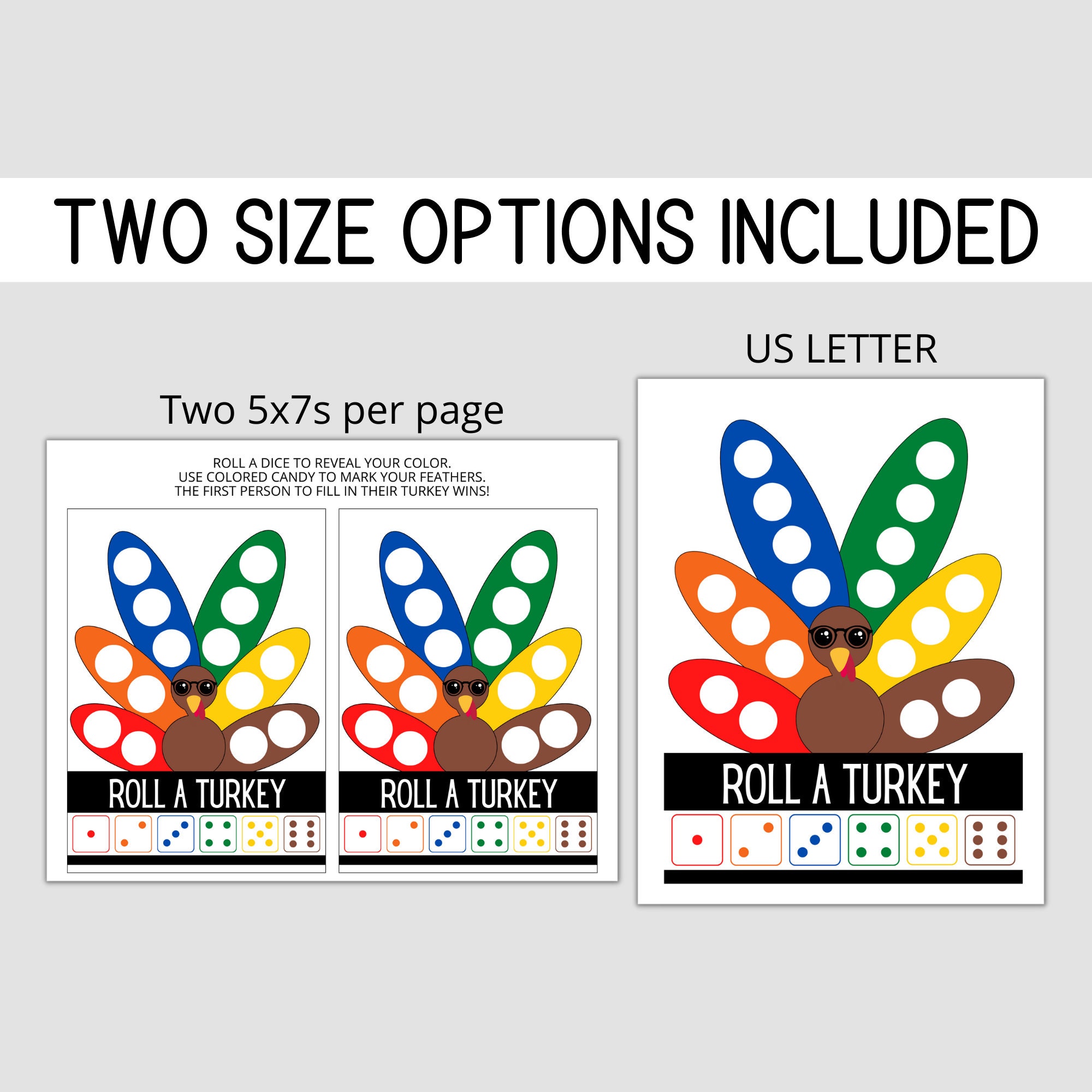 Thanksgiving Kids Table Game Roll A Turkey, PRINTABLE Family ...