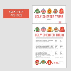 Ugly Sweater Christmas Trivia Party Game for Office Parties, Printable ...
