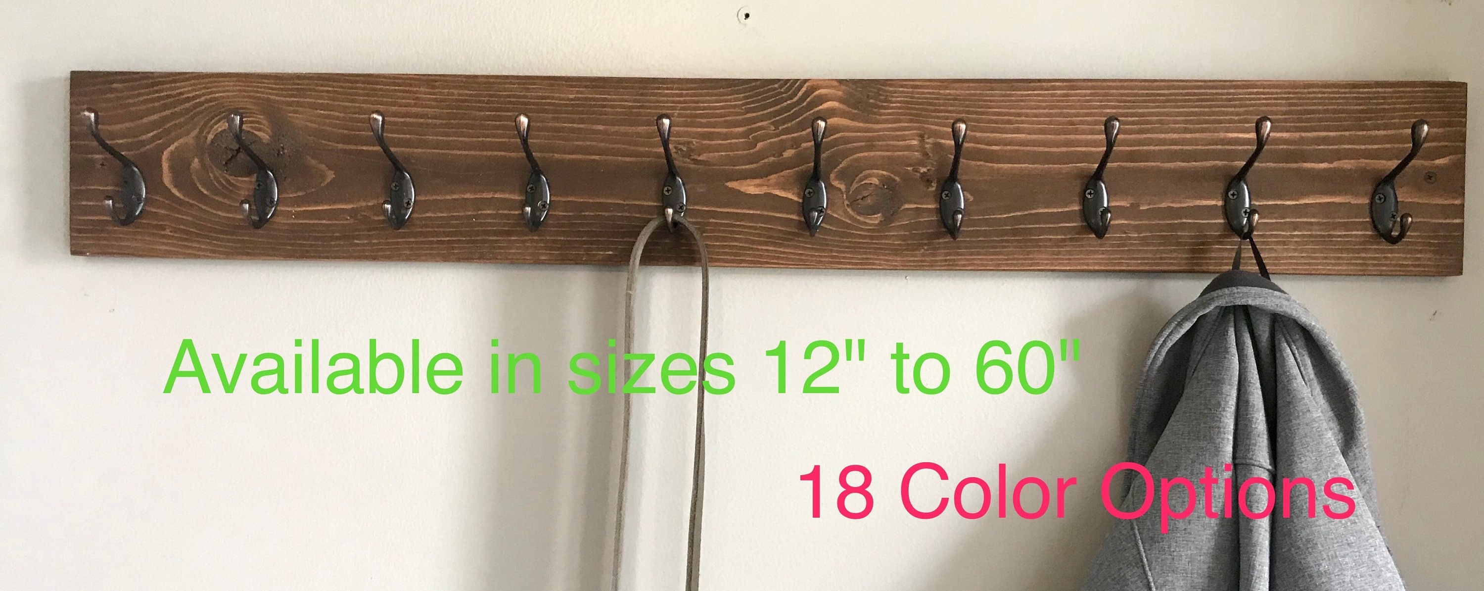 Wall Mounted Entryway Coat Rack or Towel Rack 5 Hook Colors - Etsy