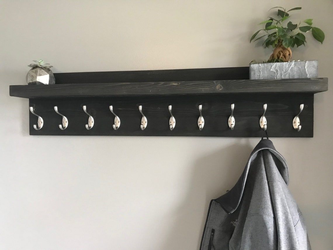 Wall Mounted Entryway Coat Rack With Ledge 5 Hook Colors 18 - Etsy