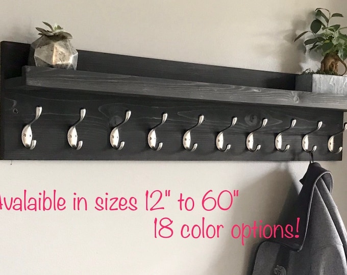 Wall Mounted Entryway Coat Rack With Ledge, 5 Hook Colors, 18 Finish ...
