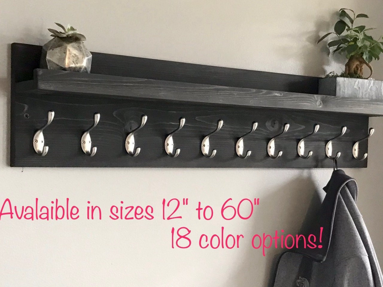 Wall Mounted Entryway Coat Rack With Ledge 5 Hook Colors 18 - Etsy