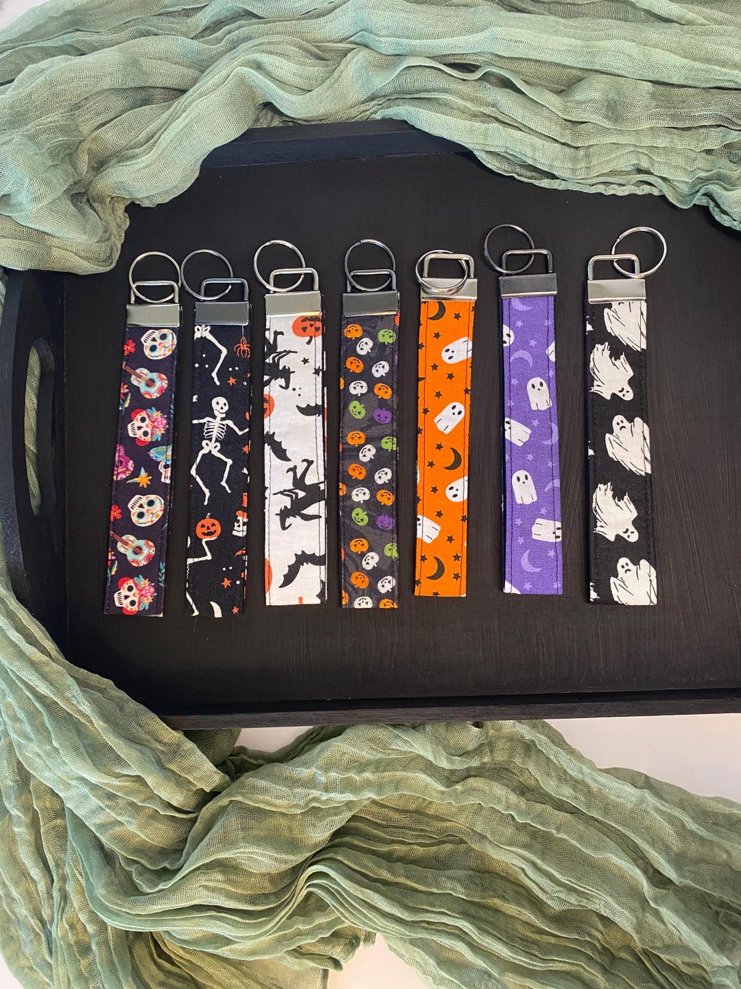 Halloween Wristlet Keychains, Fabric Key Fob Keychain, Wristlet ...