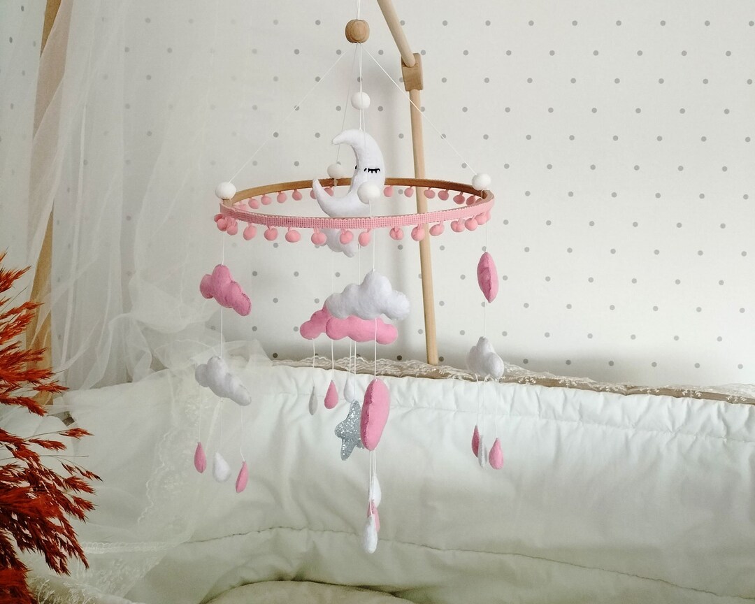 Baby Girl Mobile, Girl Mobile Nursery, Pink Baby Mobile, Cloud Drops ...