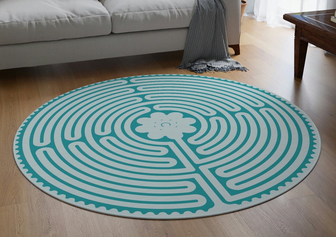 Blue Labyrinth Round Rug, Breathing Exercise Rug, Finger Tracing Rug ...