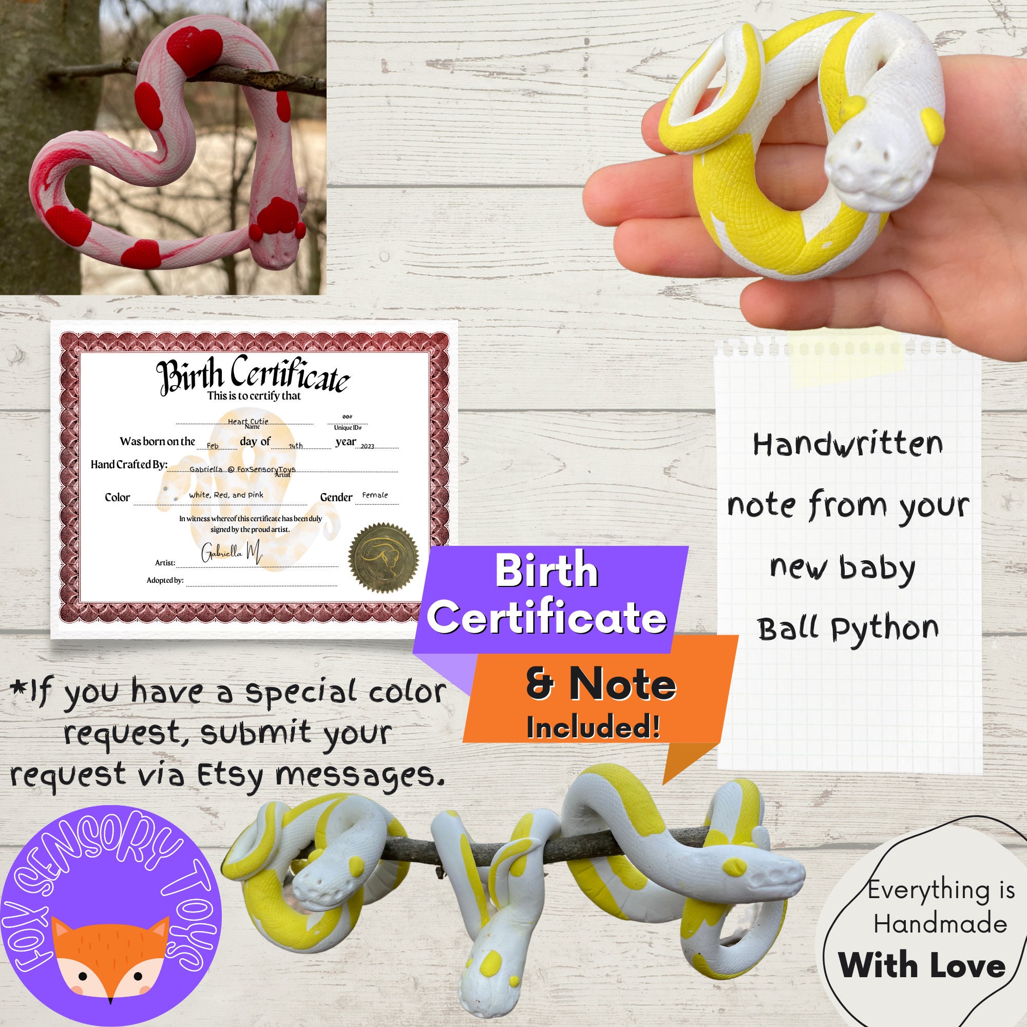 Ball Python Creamsicle Snake Clay Sensory Toy, Pot Buddy,textured ...