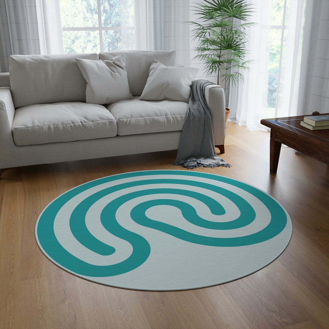 Blue Simple Labyrinth Round Rug, Meditation Yoga Rug, Breathing ...