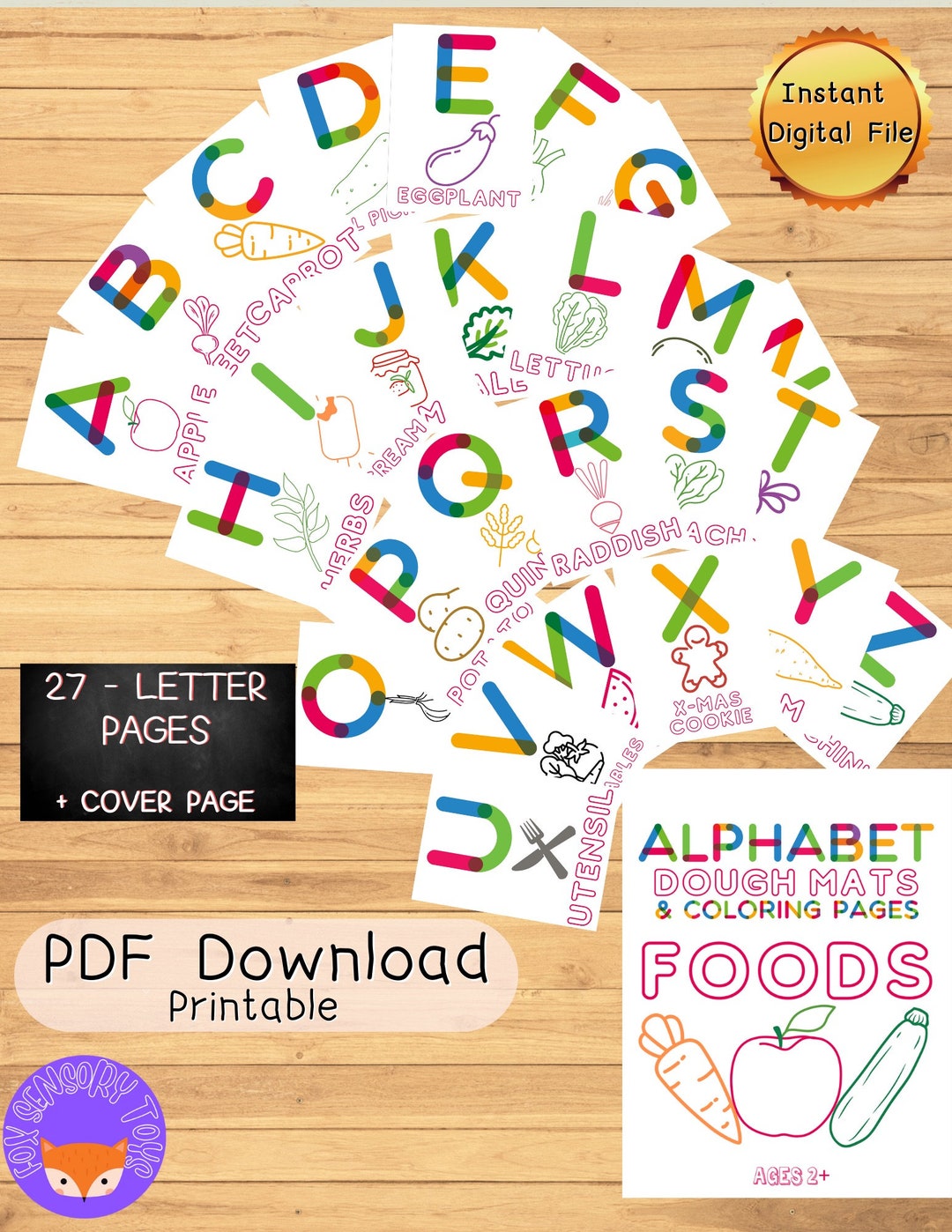 Pre K Kindergarten Food Alphabet Coloring Pages and Dough Mat, PDF ...