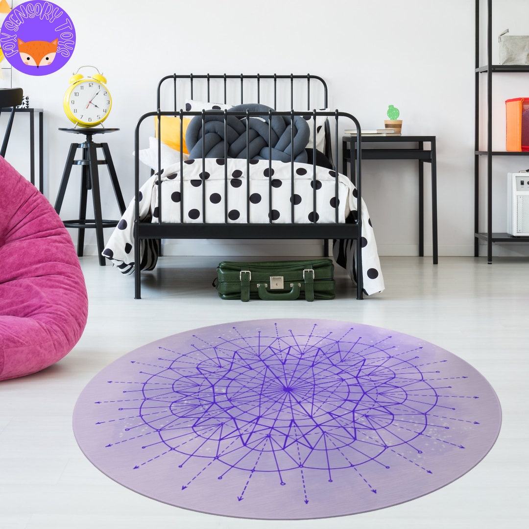 Purple Sacred Geometry Round 5 Foot Rug, Mandala Round Rug, Meditation ...