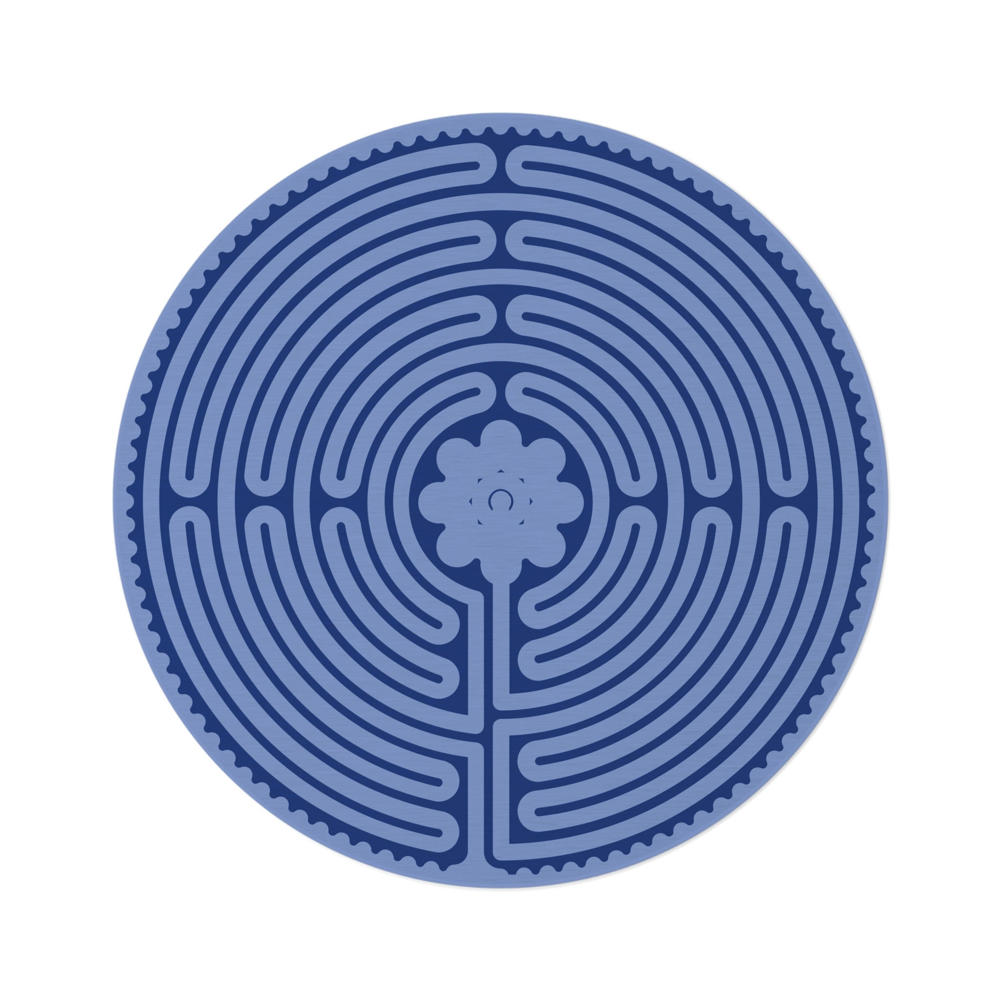 2 Tone Navy Blue Labyrinth Round Rug, Meditation Yoga Rug, Breathing ...