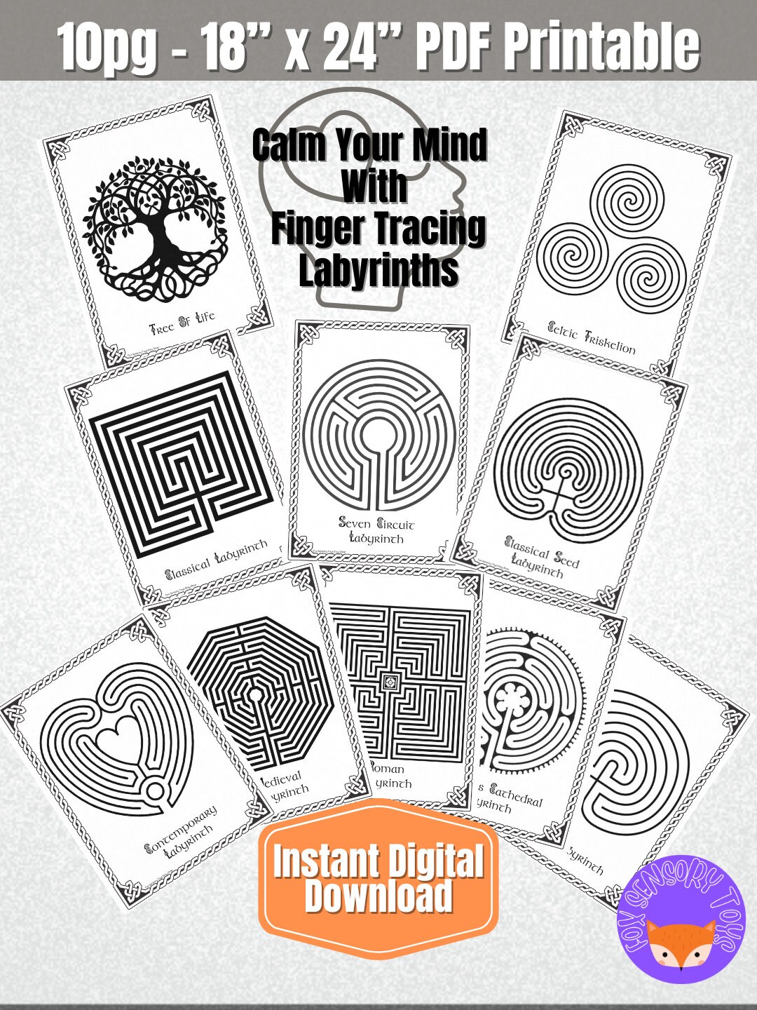 Labyrinth Finger Tracing Calming 18in X 24 in PDF, Meditation Printable ...