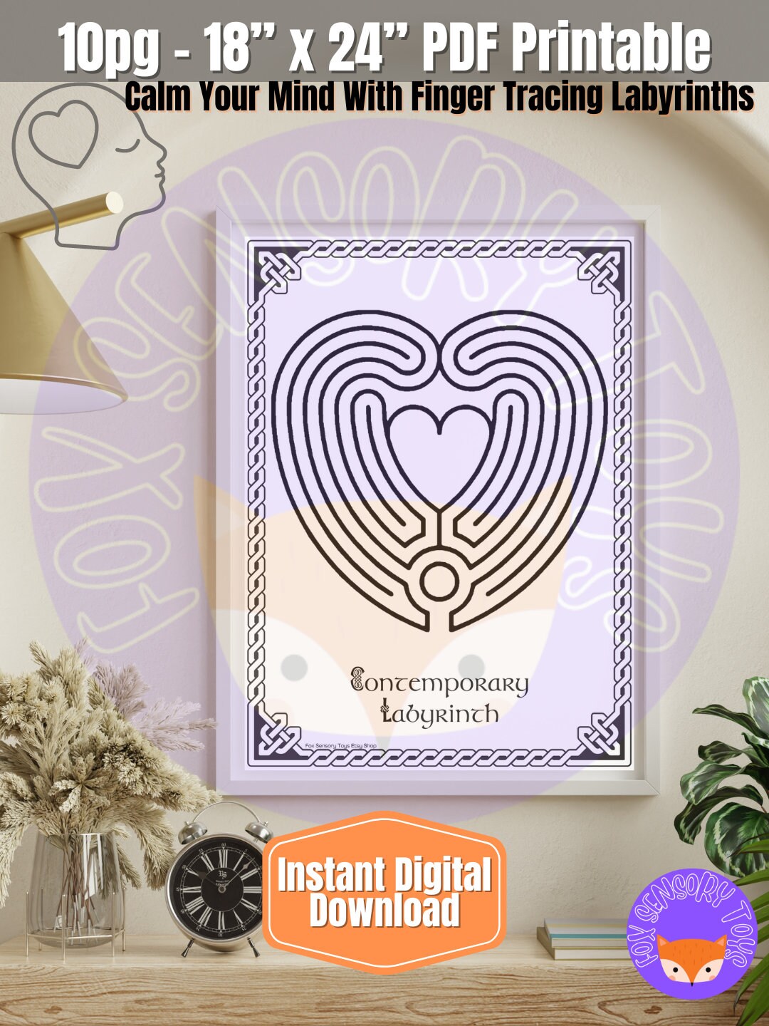 Labyrinth Finger Tracing Calming 18in X 24 in PDF, Meditation Printable ...