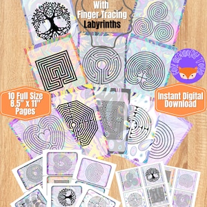 Labyrinth Finger Tracing Calming Cards, Funky Meditation Printable ...