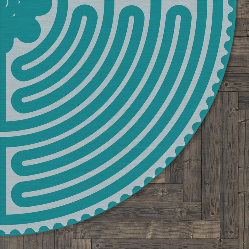 Teal Blue Labyrinth Round Rug, Meditation Yoga Rug, Breathing Exercise ...