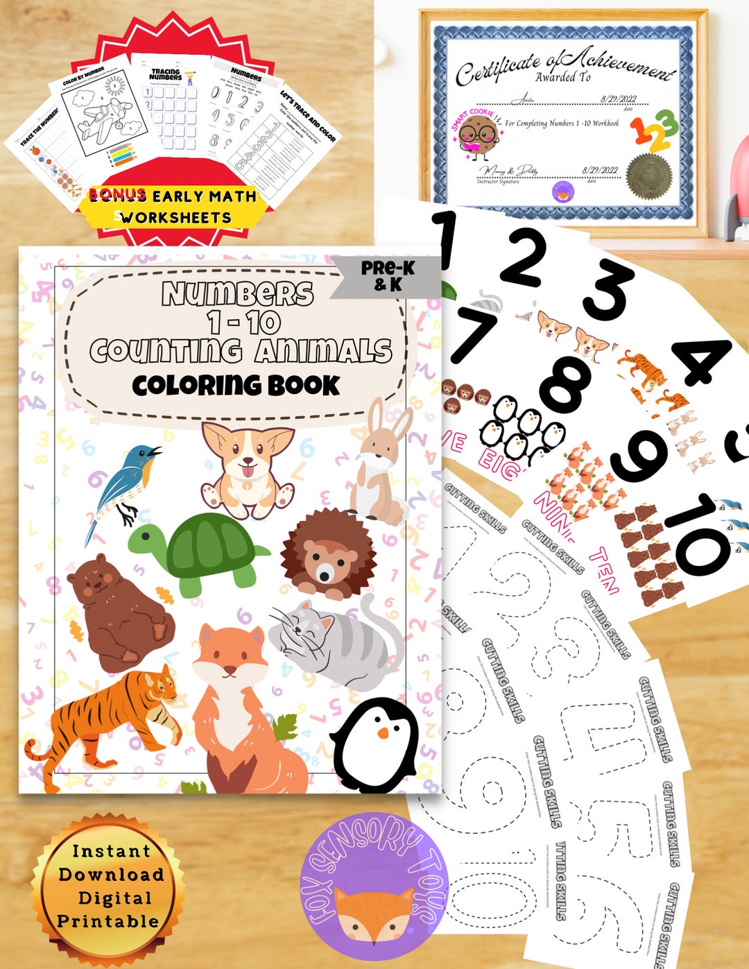 Pre K Kindergarten Numbers Coloring Pages and Dough Mat, PDF Download ...