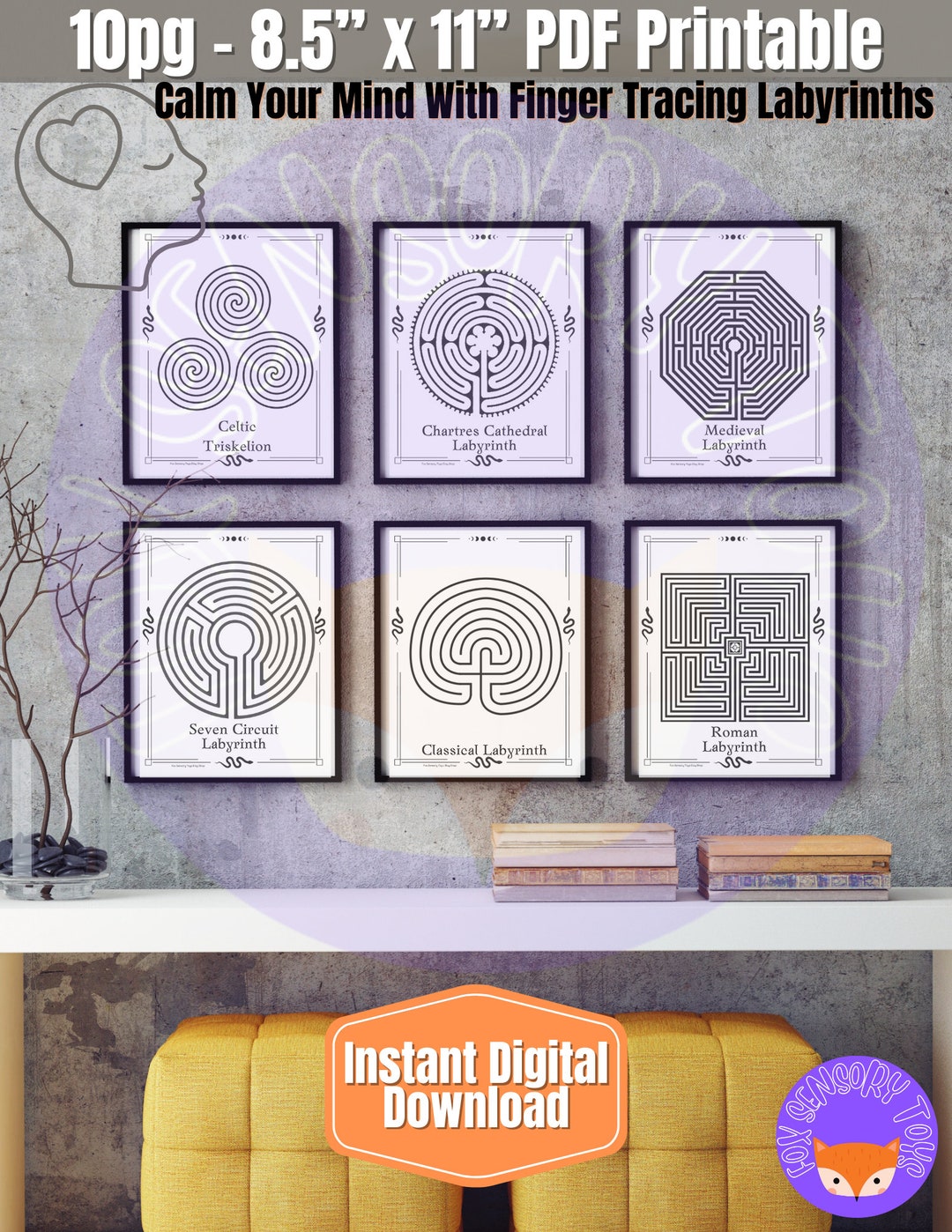 Labyrinth Finger Tracing Calming Cards, Celestial Moon and Snakes ...