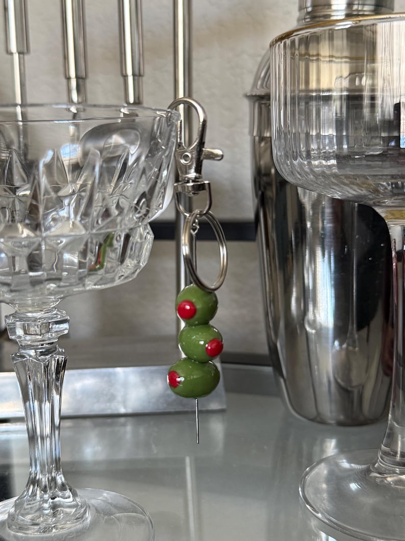 Handmade Olive Spear Keychain, Customizable Dirty Martini Purse Charm ...
