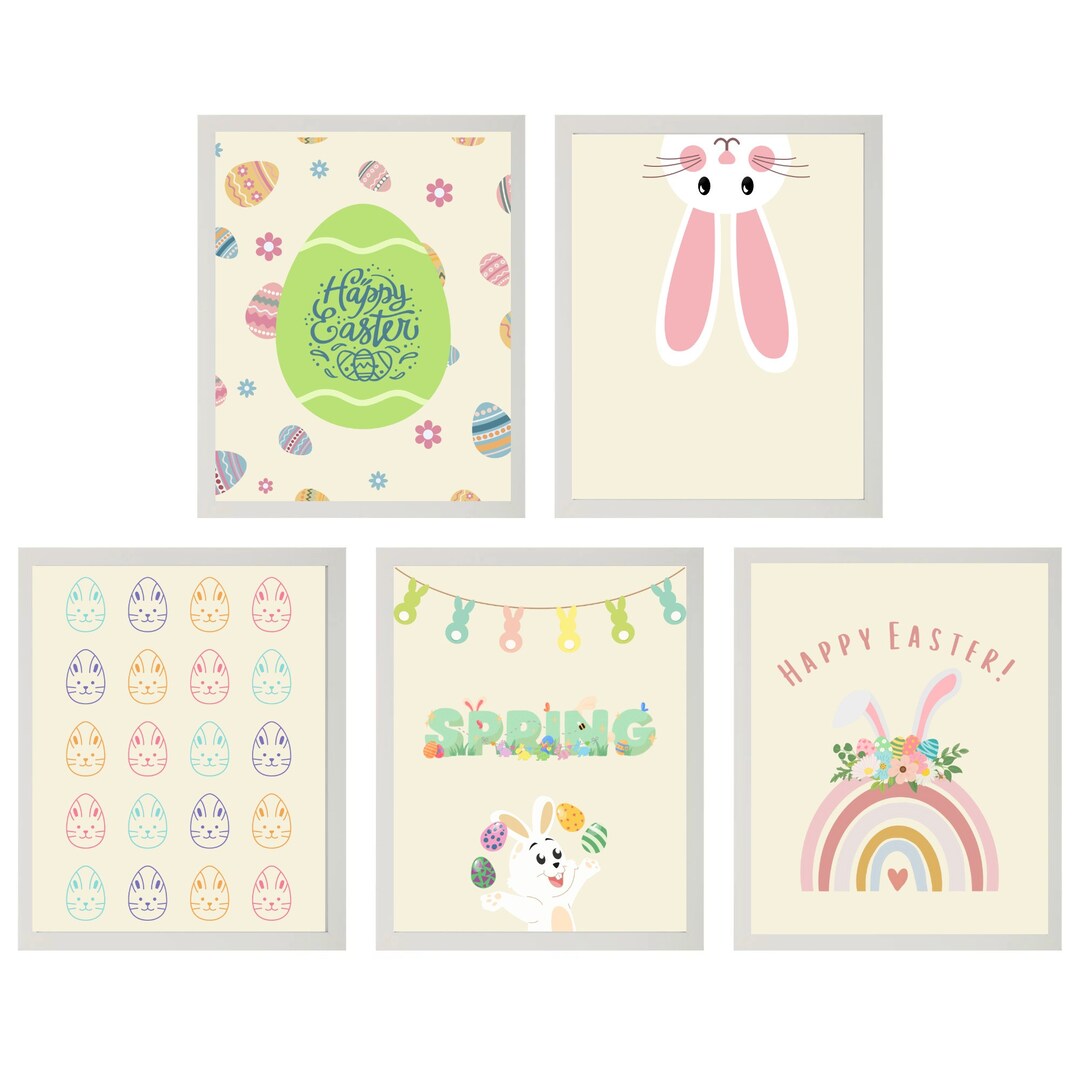 Set of 5 Digital Easter Prints, Easter Printable Wall Art Bundle ...