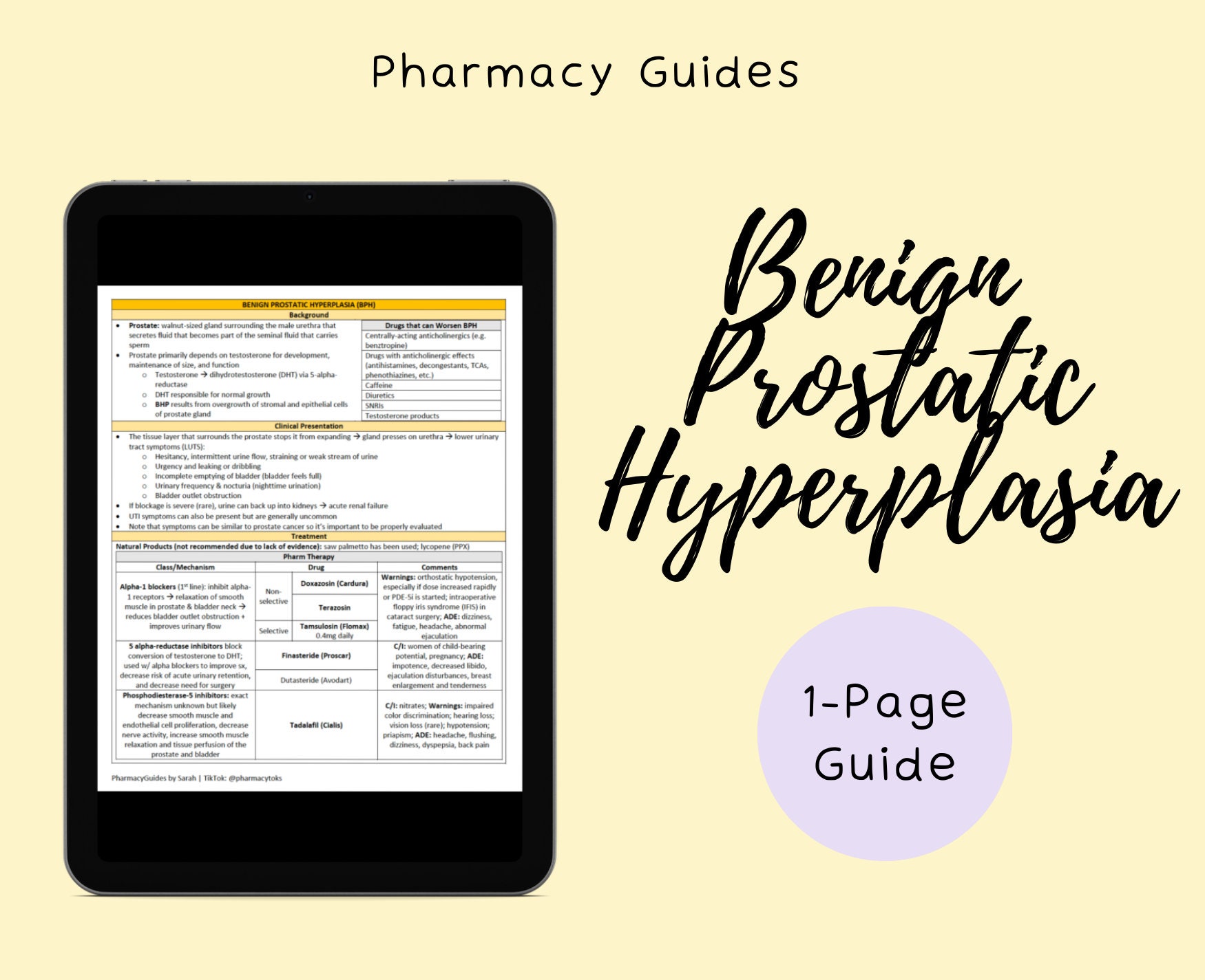 Benign Prostatic Hyperplasia (BPH) Pharmacy Study Guide | NAPLEX ...