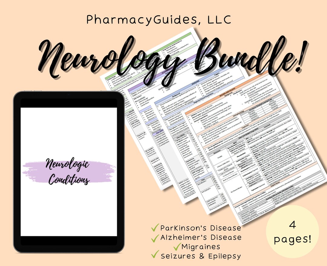 Neurology Pharmacy Bundle 2024 NAPLEX Pharmacy Study Guide Cheat Sheets ...