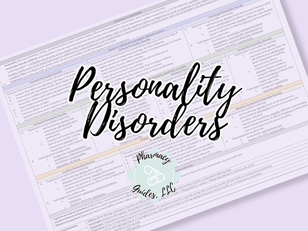 Personality Disorders Cheat Sheet Study Guide for Psychiatry Rotation ...