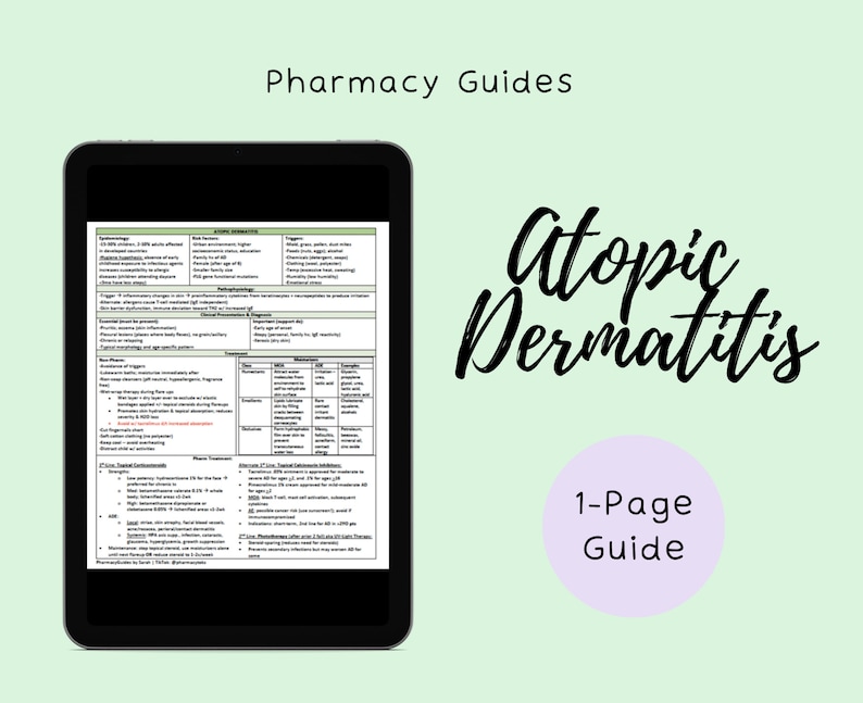 Atopic Dermatitis Pharmacy Study Guide | NAPLEX | Pharmacy School Notes ...