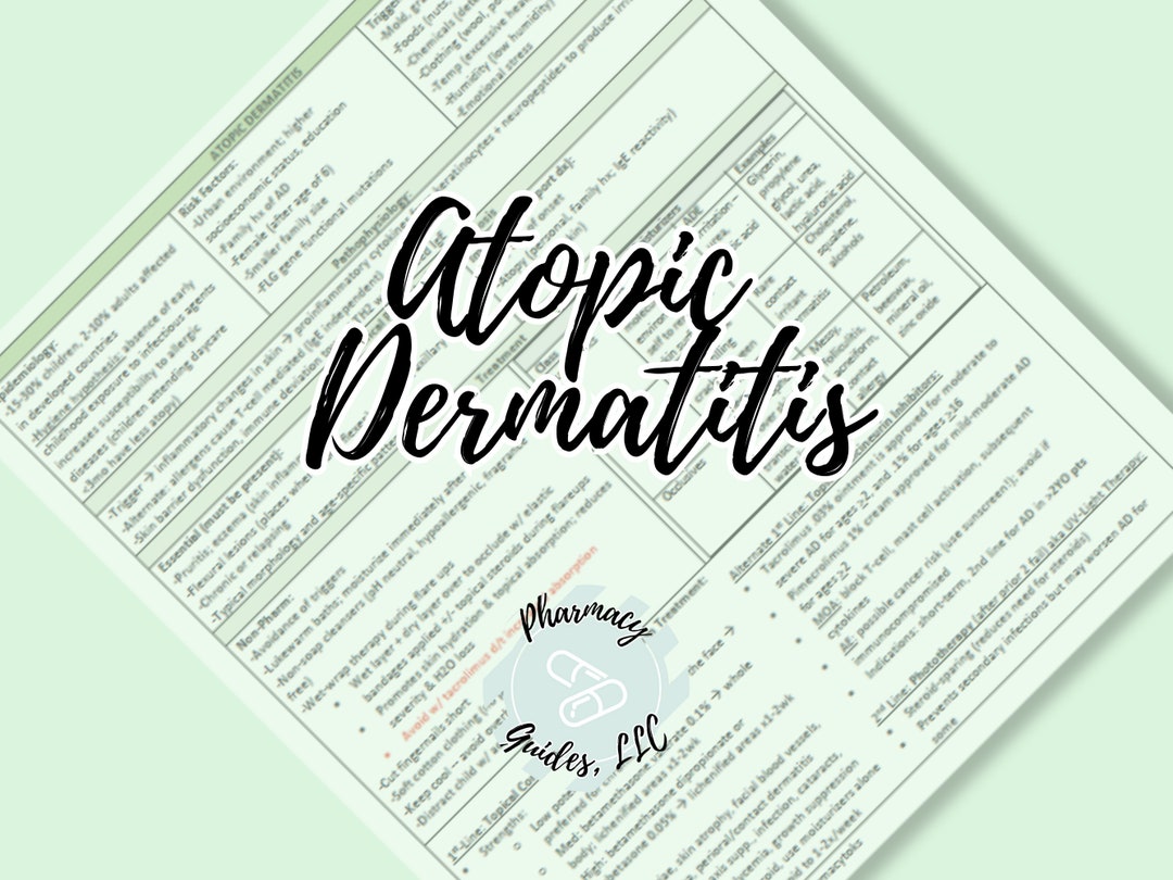Atopic Dermatitis Pharmacy Study Guide | NAPLEX | Pharmacy School Notes ...