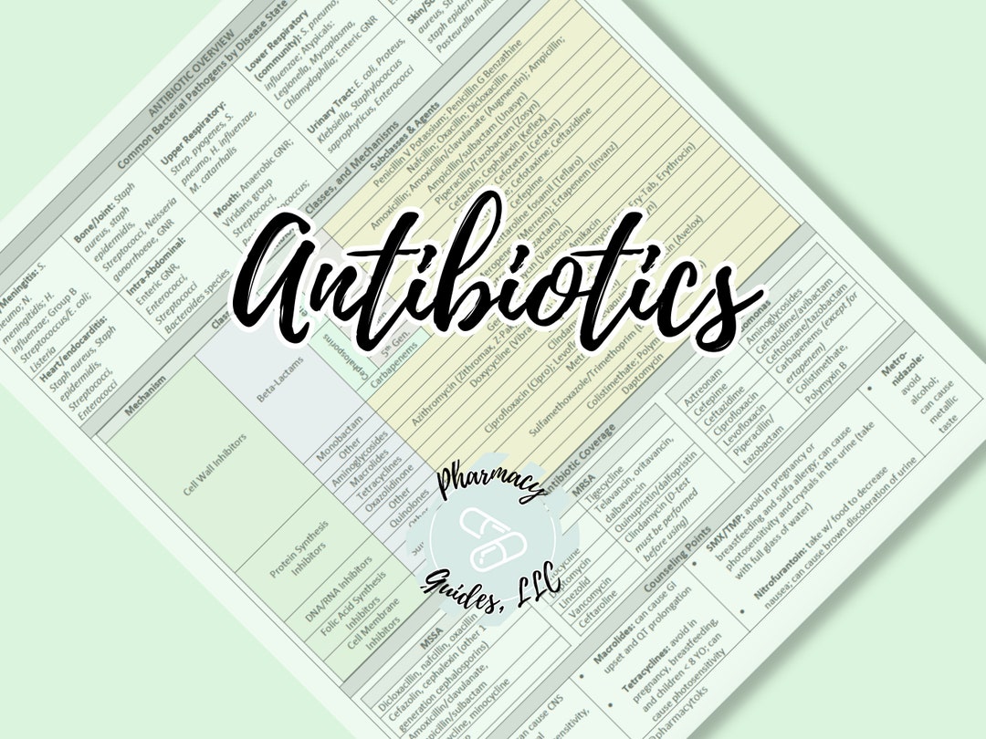 Antibiotics Pharmacy Study Guide | NAPLEX | Pharmacy School Notes - Etsy