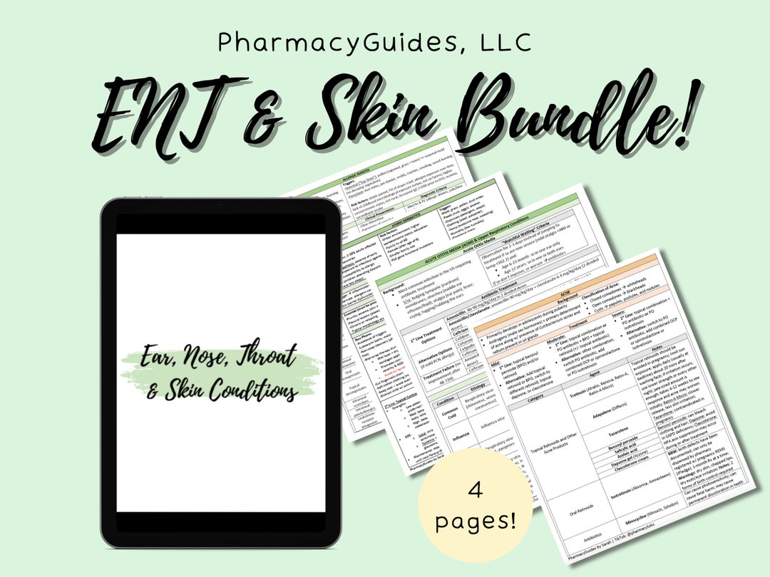 Ear Nose Throat & Skin Study Guide Bundle for NAPLEX | Pharmacy Study ...