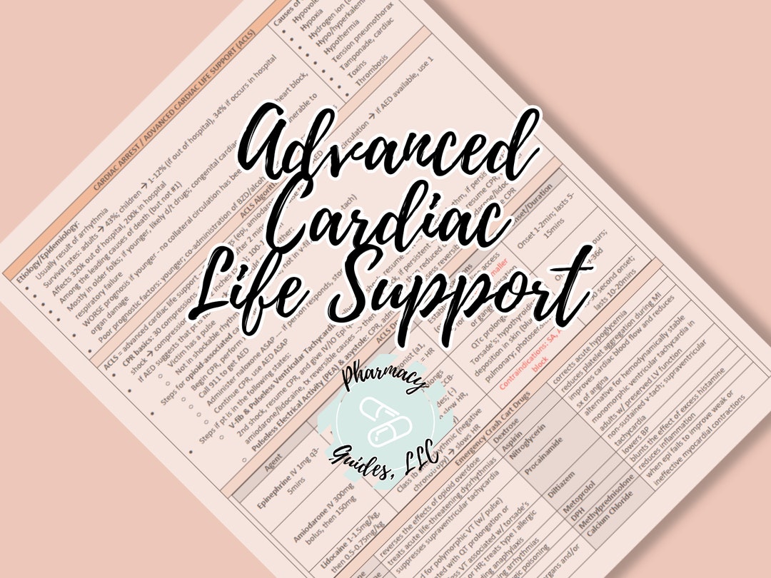 Cardiac Arrest/acls Pharmacy Study Guide | Pharmacy School Notes - Etsy