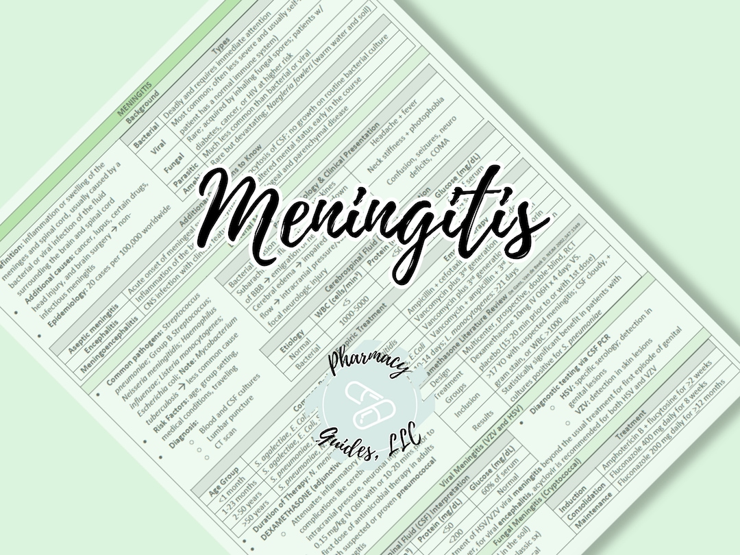 Meningitis Pharmacy Study Guide | Pharmacy School Notes - Etsy