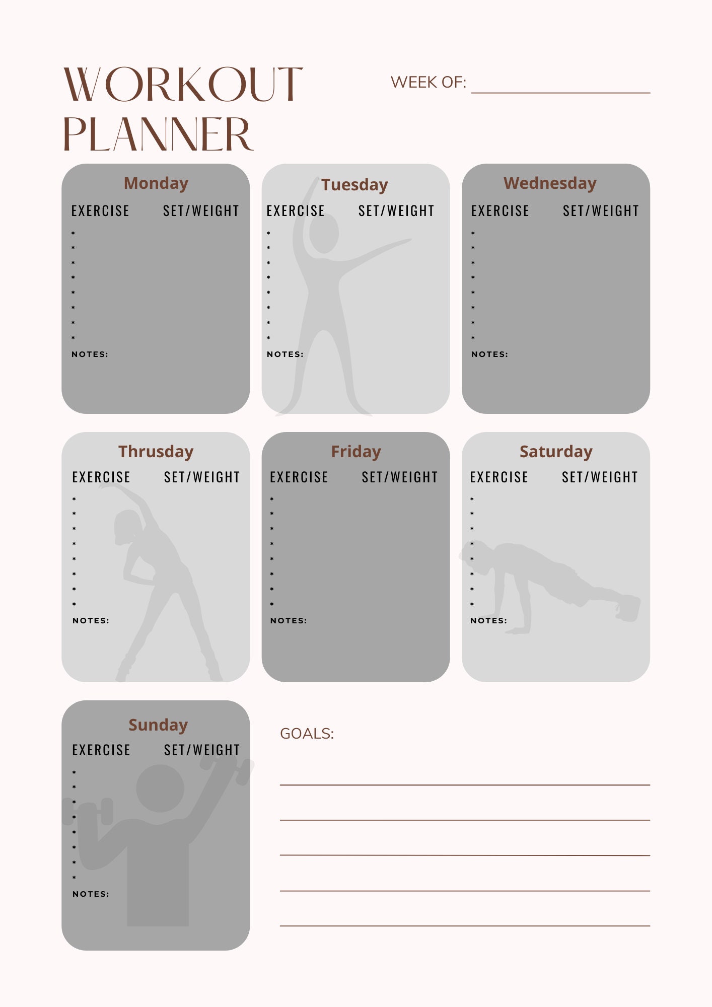 Workout Planner Printable, Weekly Workout Tracker - Etsy