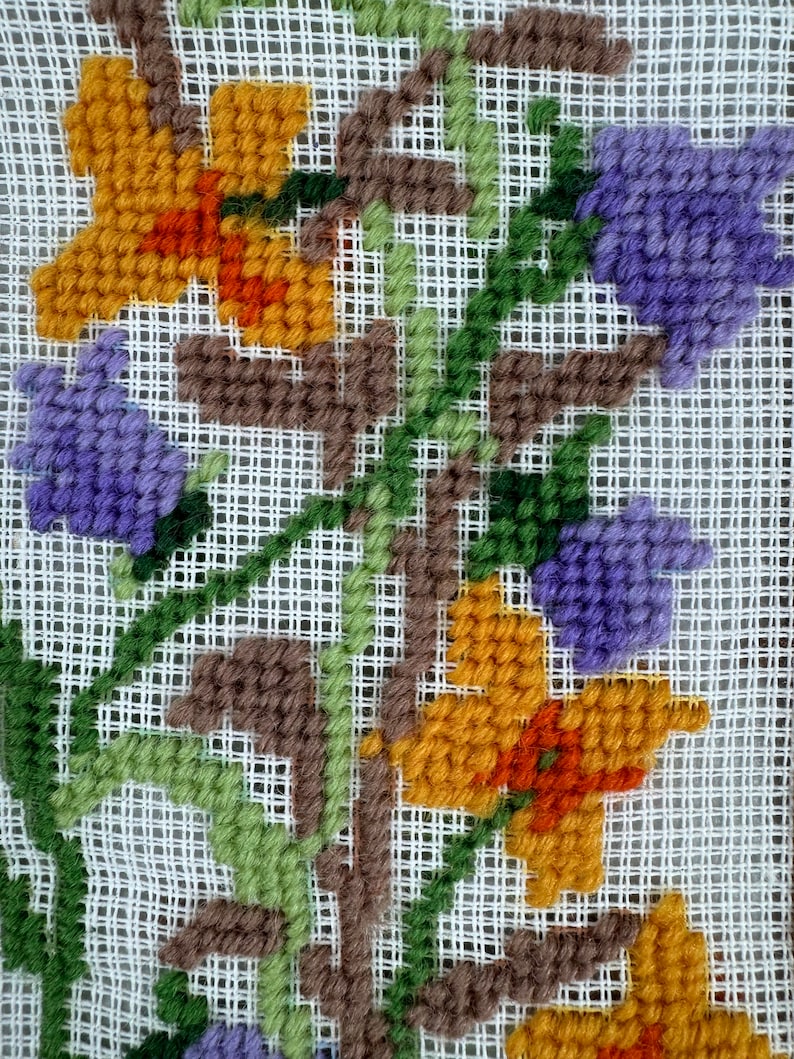 Cruel Cross Stitch 17” X 8” Floral Wall Hanging. Lovely Handmade Hand ...
