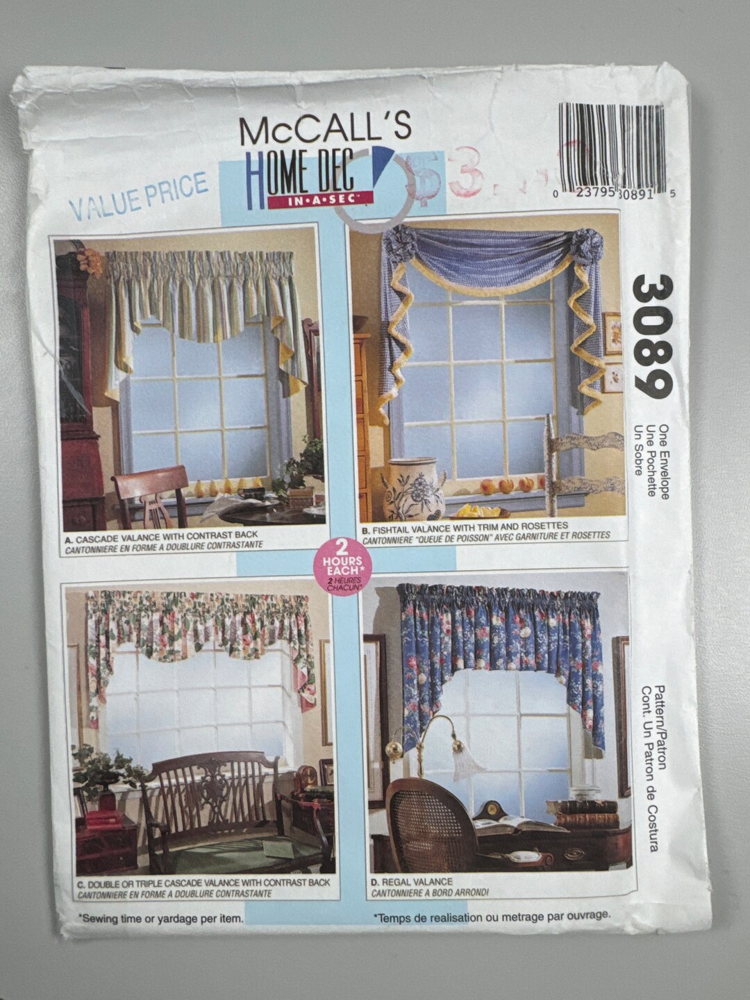 Mccalls 3089 FF Uncut Two Hour Window Valances, Fishtail Valance With ...