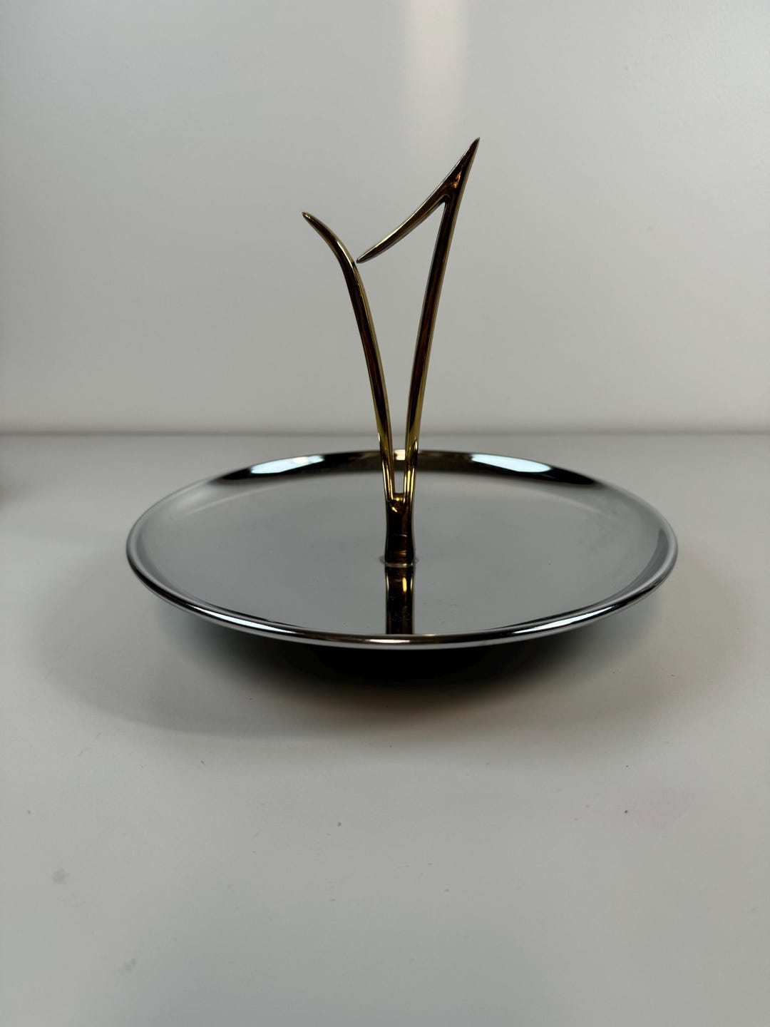 Kromex Chrome and Brass Handle Server Tray MCM 8” X 8” Vintage Dish in ...