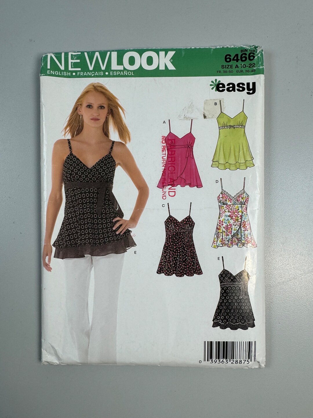 New Look 6466 FF Uncut Cute Tops Size 10-22 Bust 3648. Multi Styling. 7 ...